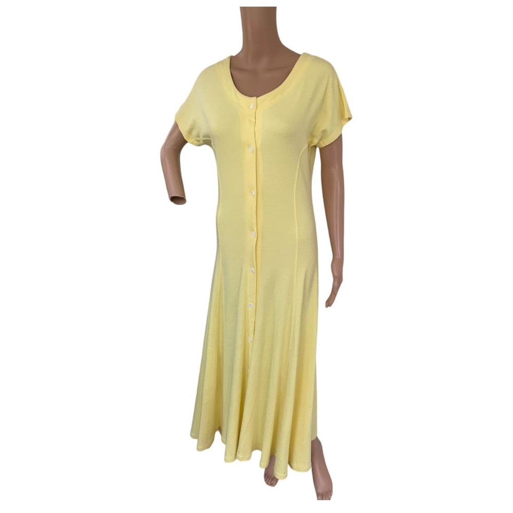 80s Yellow Maxi Dress Cotton Vintage Fads Summer Shor… - Gem